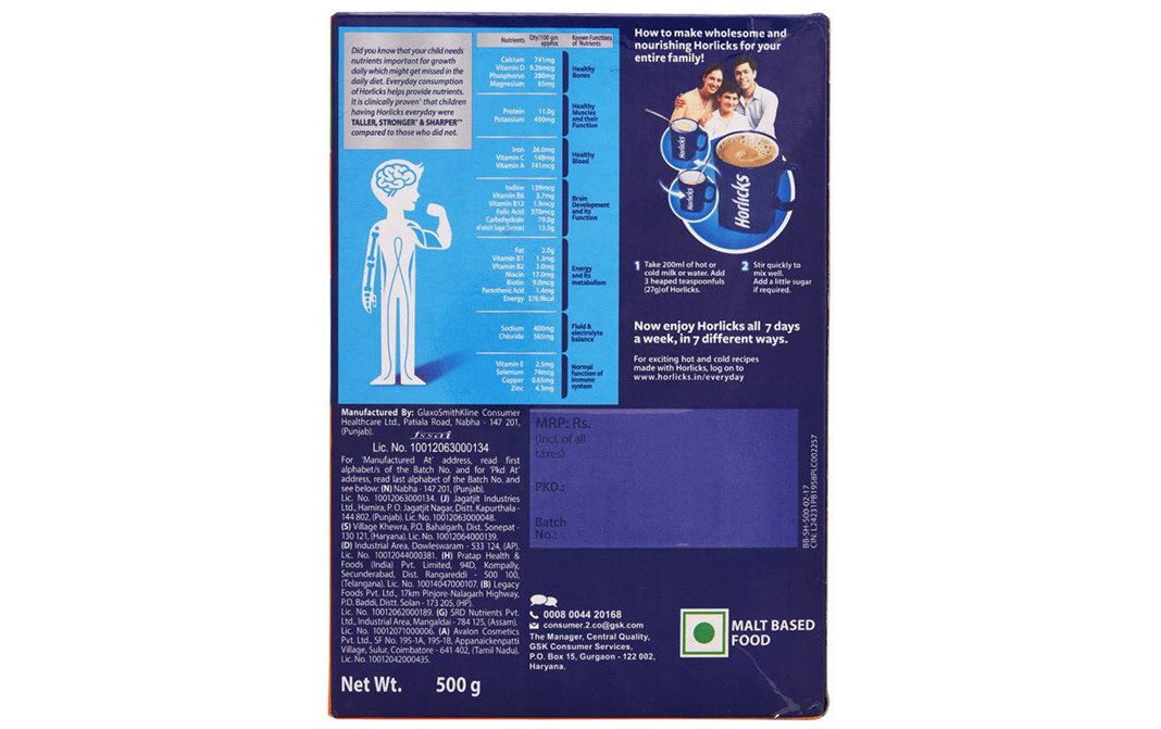 Horlicks Classic Malt Box 500 grams - Reviews | Nutrition | Ingredients ...